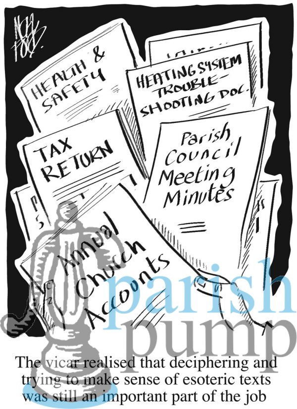 PP Mar16 Cartoon – Vicar’s paperwork nf – Parish Pump Ltd